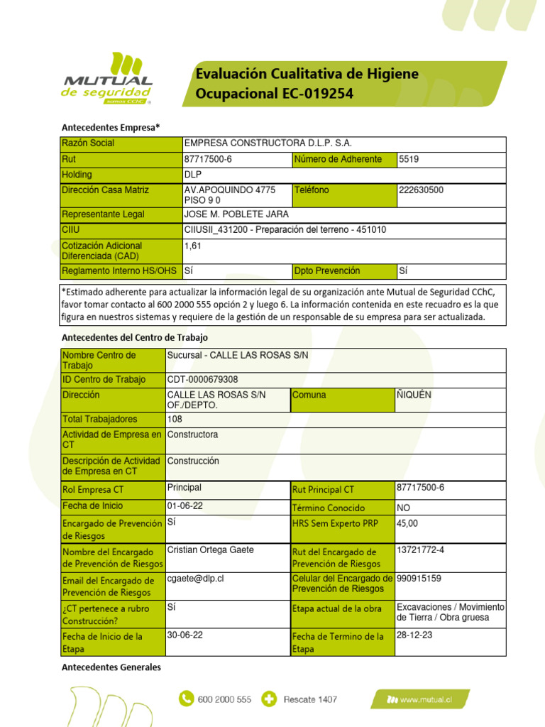 5519 - Constructora DLP - Evaluación Cualitativa - 16-03-2023 | PDF | Toxicidad | Hormigón