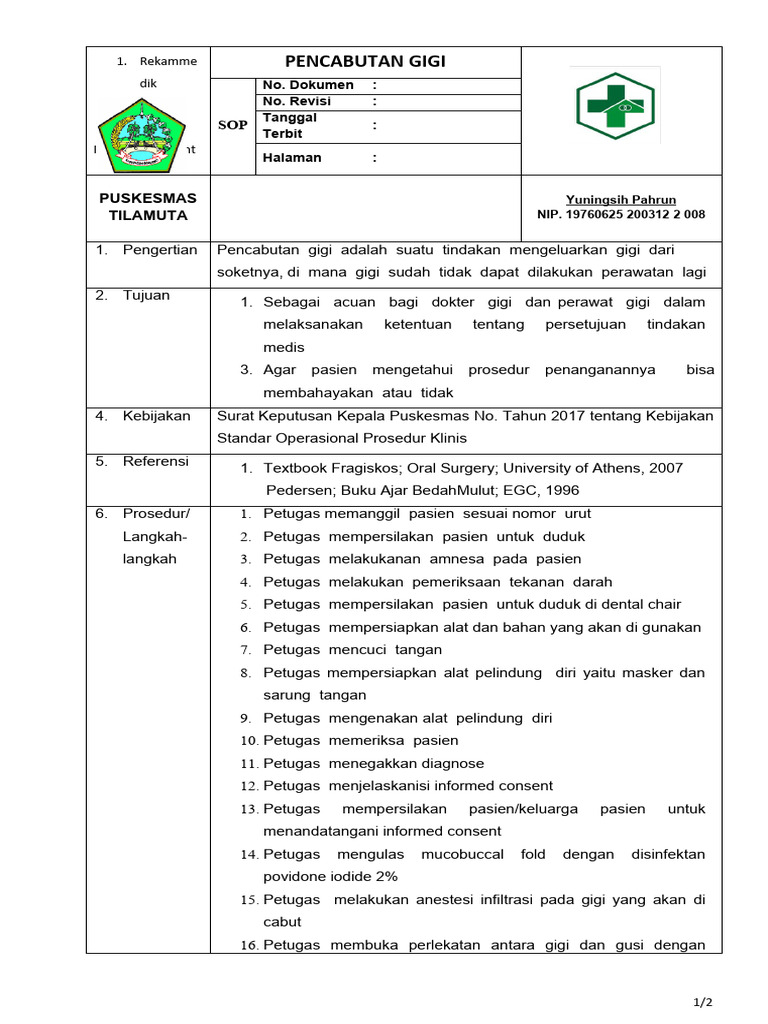SOP Pencabutan Gigi | PDF