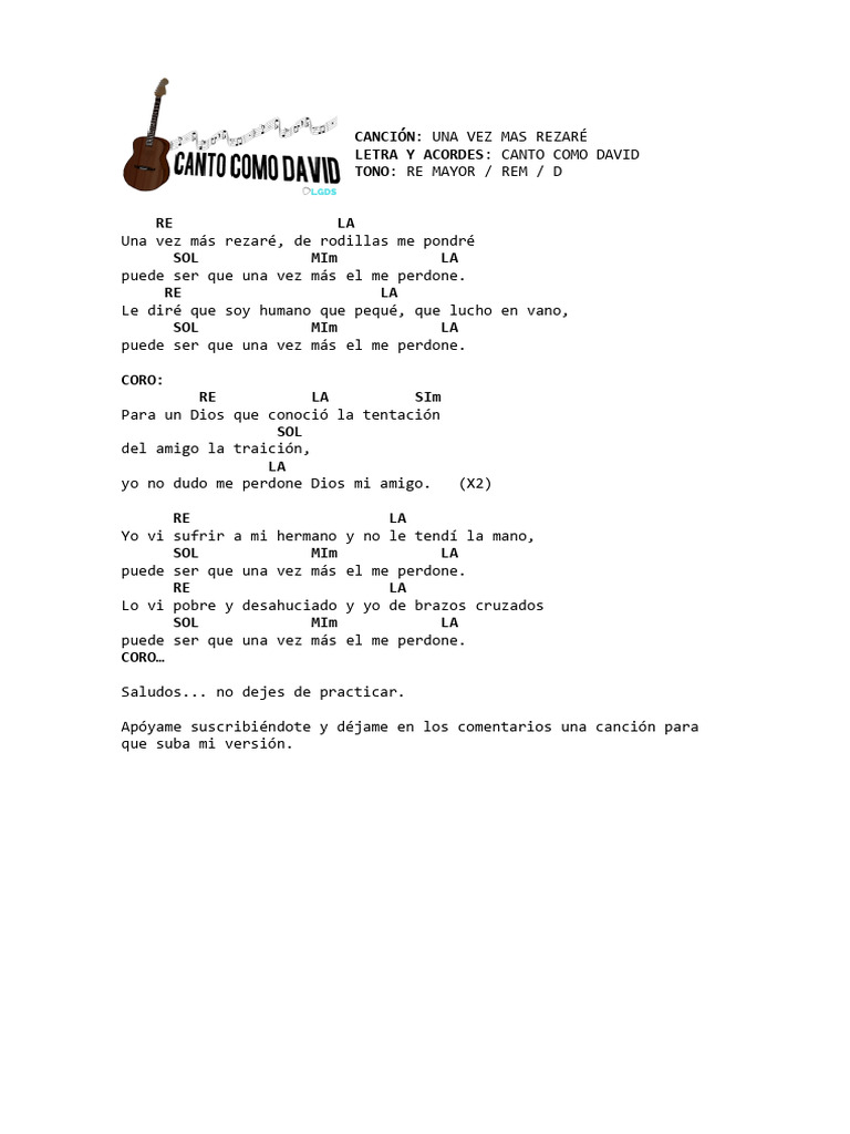 Una Vez Mas Rezaré - Letra y Acordes (Tutorial Guitarra) #44 | PDF