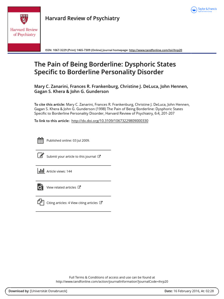 Zanarini 1998 | PDF | Borderline Personality Disorder | Diagnostic And ...