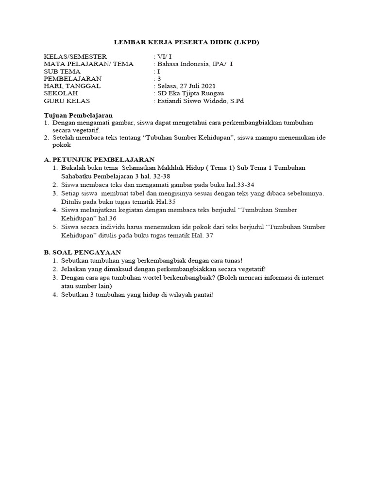 LKPD K6 T1ST1 PB3 | PDF