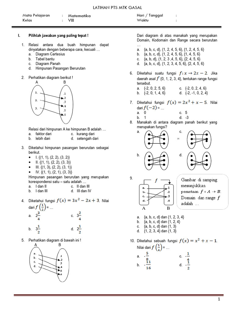 Soal Latihan PTS MTK 8 | PDF