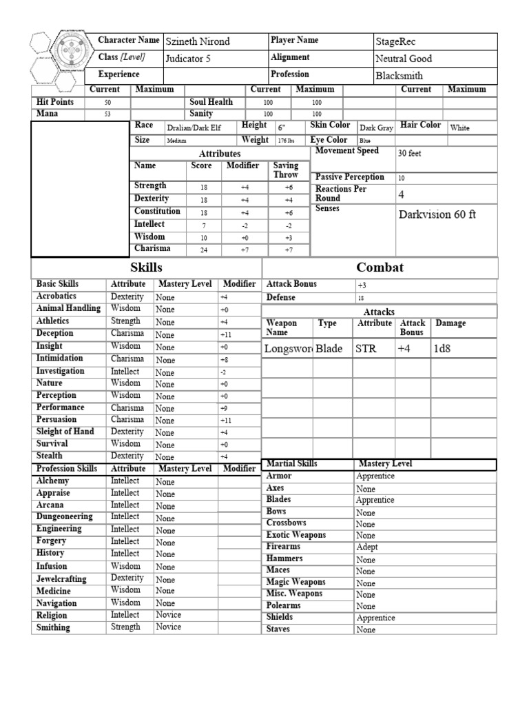 RPG Character Sheet Overview | PDF