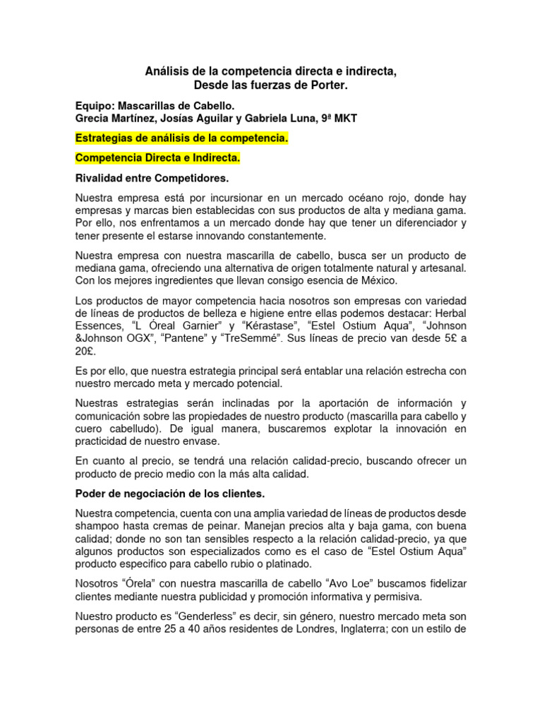 Análisis Competencia Directa-Indirecta PDF | PDF | Pelo | Marca