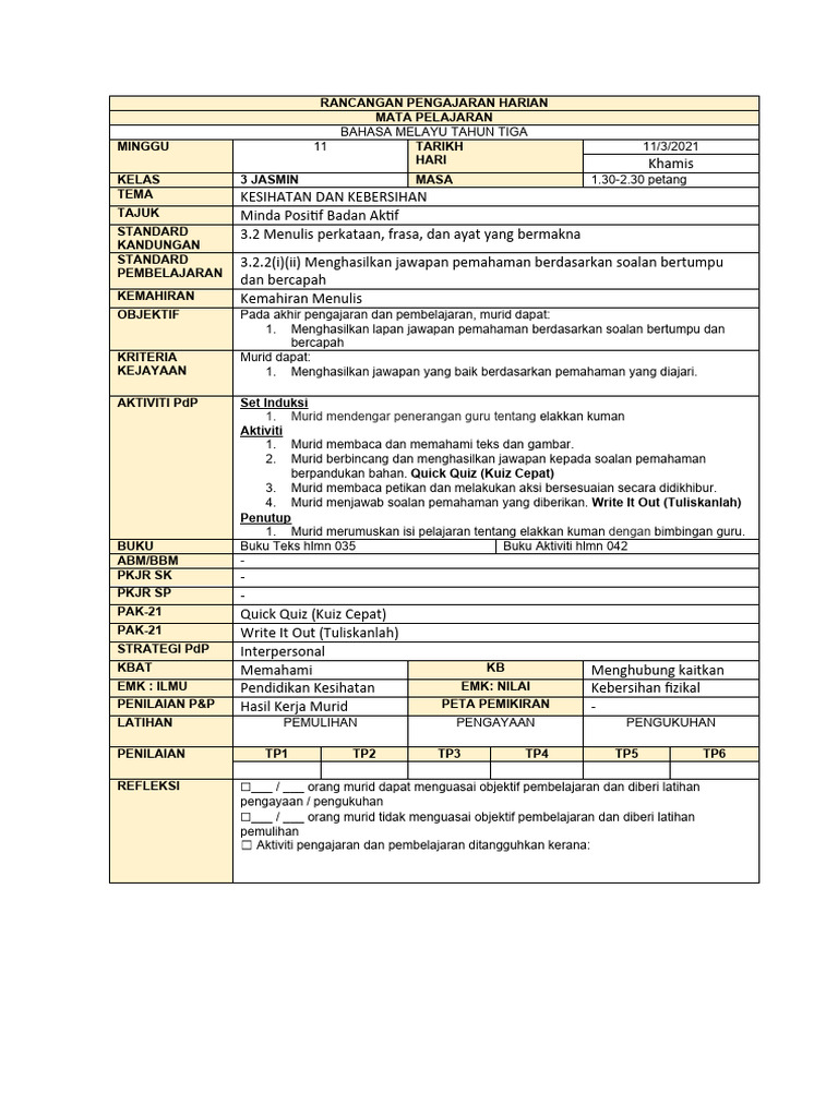 Contoh RPH W11 Khamis | PDF