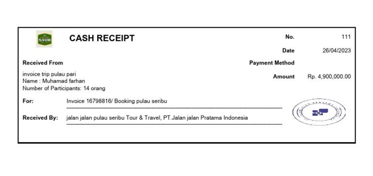 111 Invoice Trip Pulau Pari | PDF