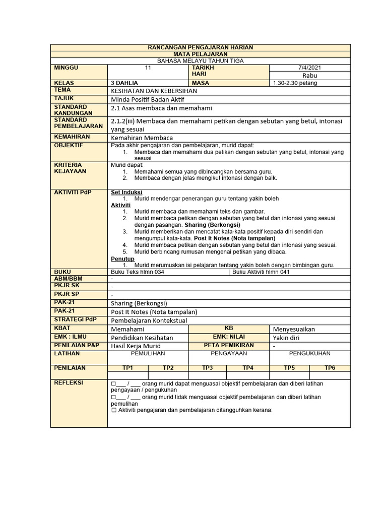 Contoh Erph Terkini W11 Rabu | PDF | Karier & Perkembangan | Pengembangan Diri