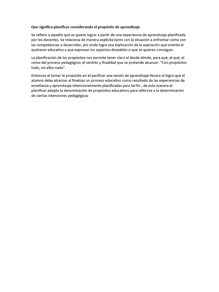 Que Significa Planificar Considerando El Propósito de Aprendizaje | PDF