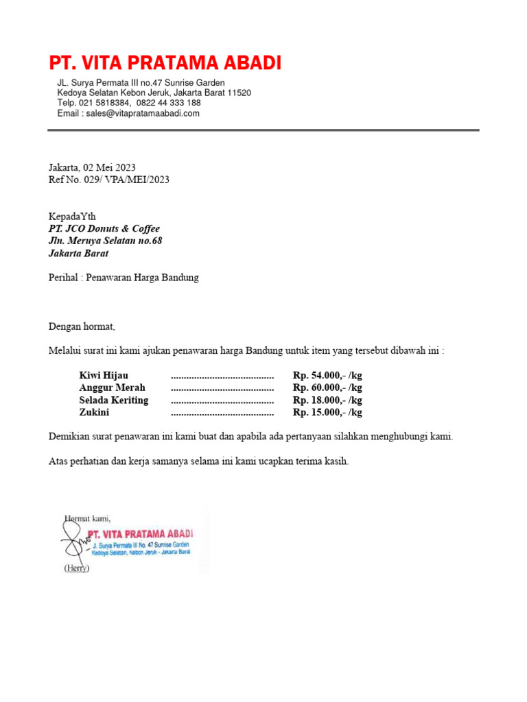 Surat Penawaran JCO BDG | PDF