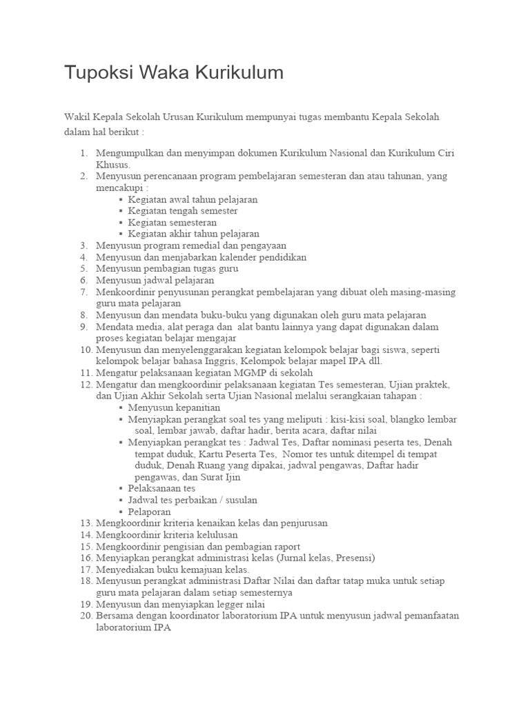 Tupoksi Waka Kurikulum | PDF | Karier & Perkembangan