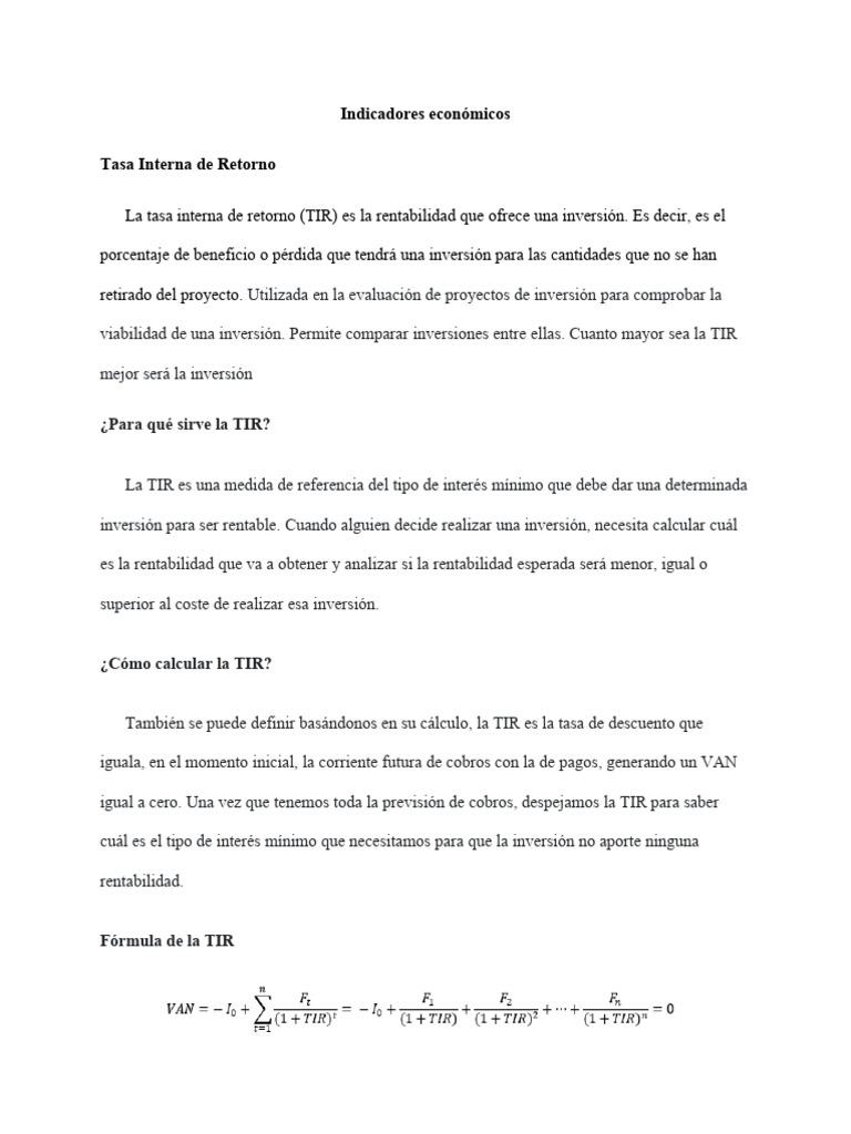 Indicadores Económicos | PDF | Tasa interna de retorno | Economias