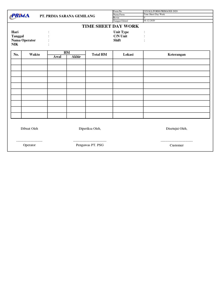 215 - Form Time Shift Day Work | PDF