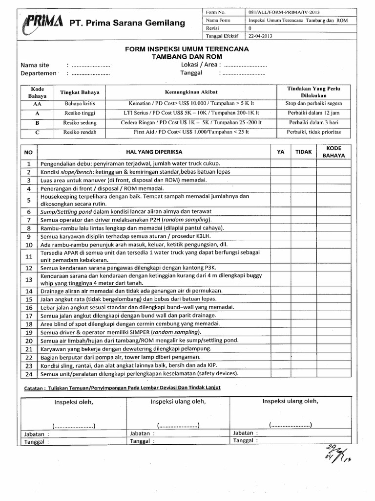 081 - Inspeksi Umum Terencana Tambang Dan ROM | PDF