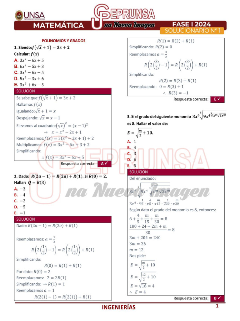 10 (I) - Matemática Práctica 1 - Ceprunsa I Fase 2024 | PDF