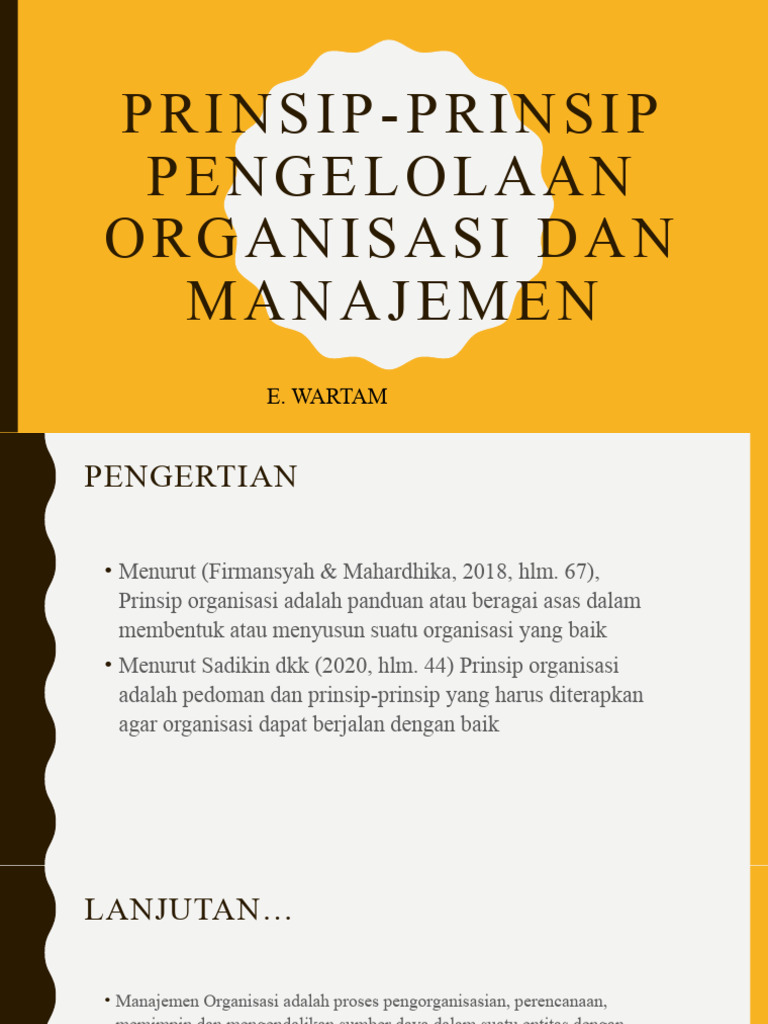 Prinsip-Prinsip Pengelolaan Organisasi Dan Manajemen | PDF