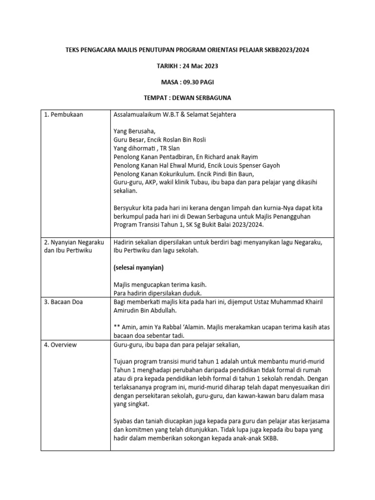 Teks Emcee Penutupan Transisi | PDF