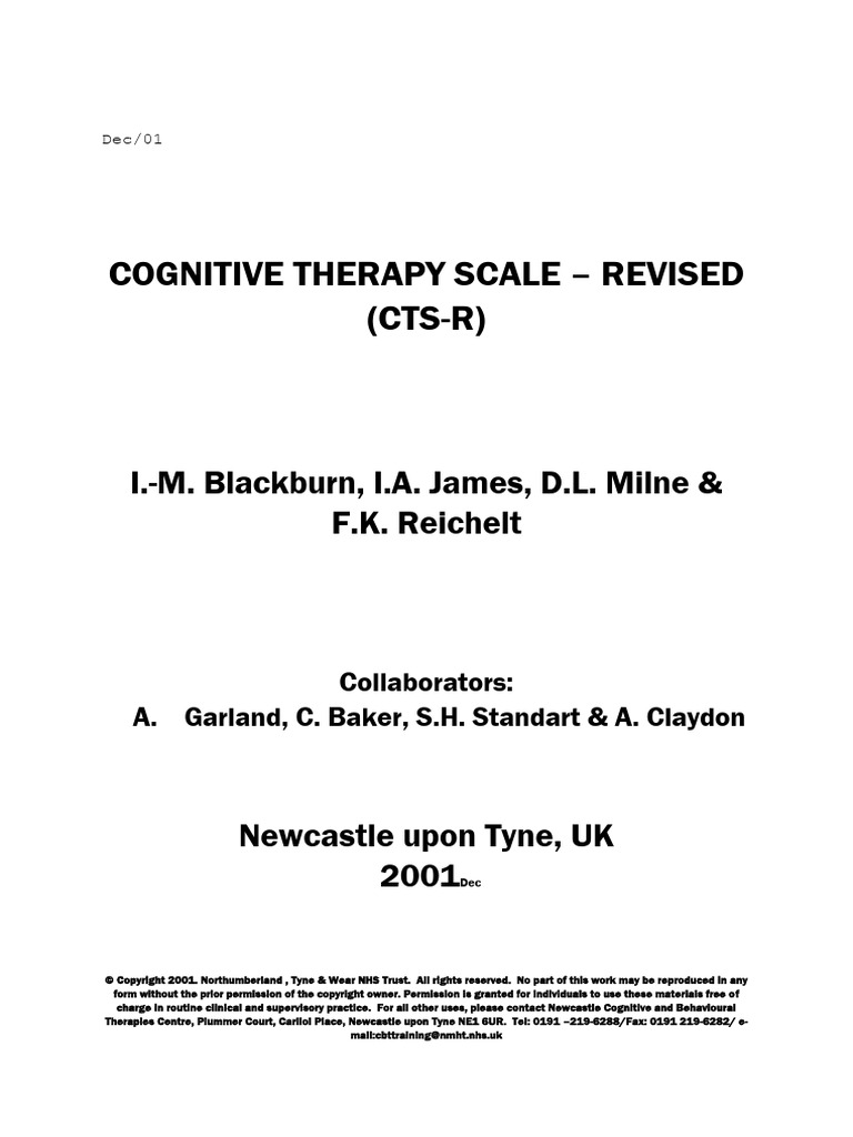 Manual Of The Revised Cognitive Therapy Scale