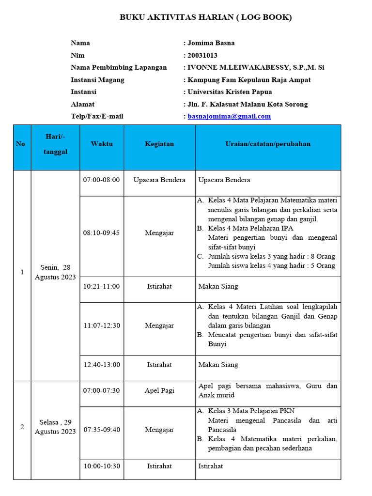 Buku Aktivitas Harian | PDF