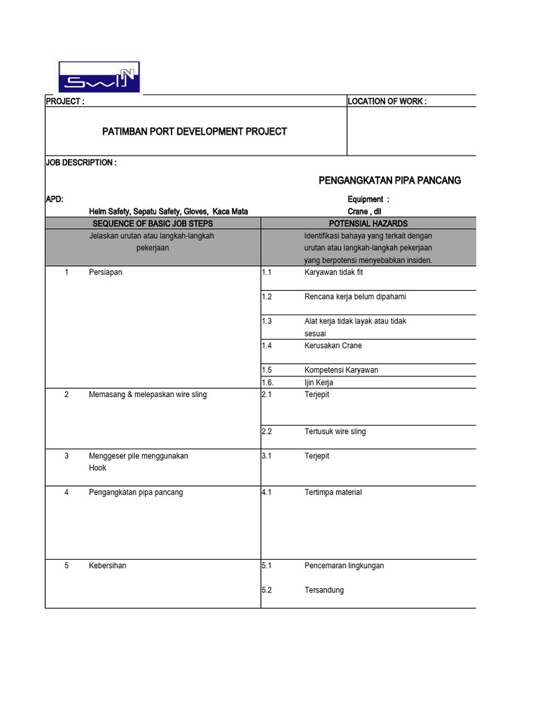 JSA Pengangkatan Pipa Pancang | PDF