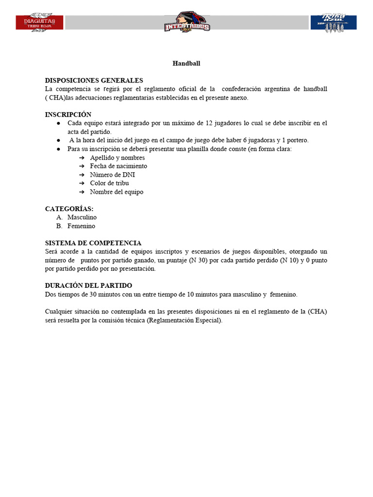 Reglamento Oficial de Handball 2025 | PDF | Deportes y actividades al ...