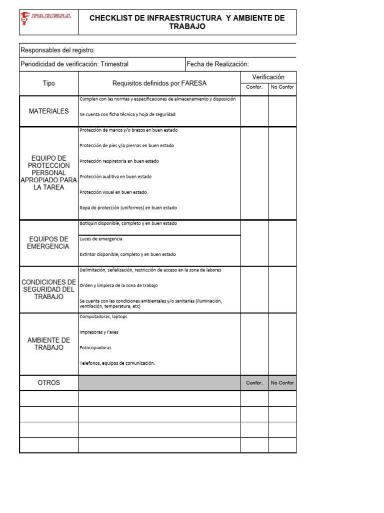 F-04 Checklist de Infraestructura y Ambiente de Trabajo V.02 | PDF