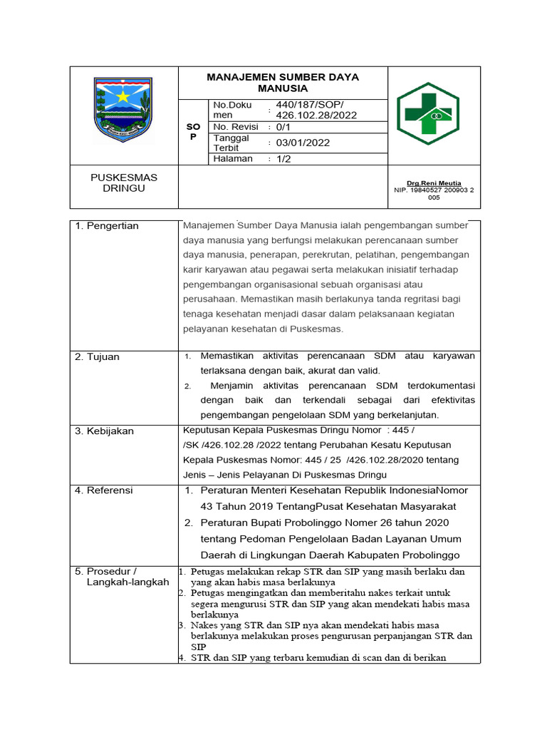 Sop Manajemen Sumber Daya Manusia | PDF