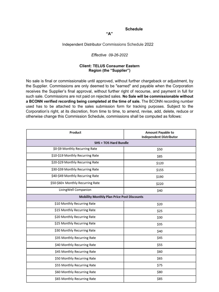 Telus Residential East - September 2022 Rep Commission Schedule | PDF ...