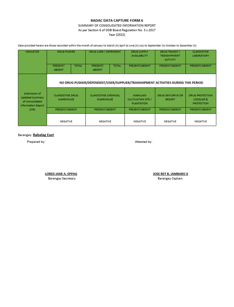 BADAC Data Capture Form 6 Summary | PDF