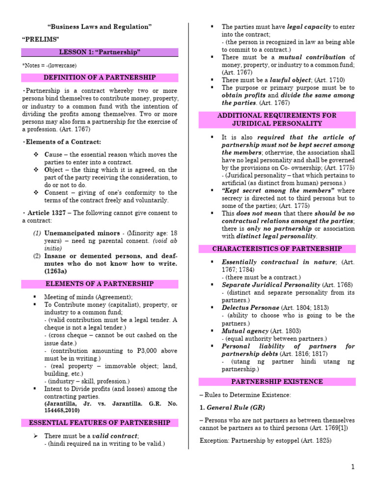 Bus Law Prelims Finals | PDF | Partnership | Legal Liability