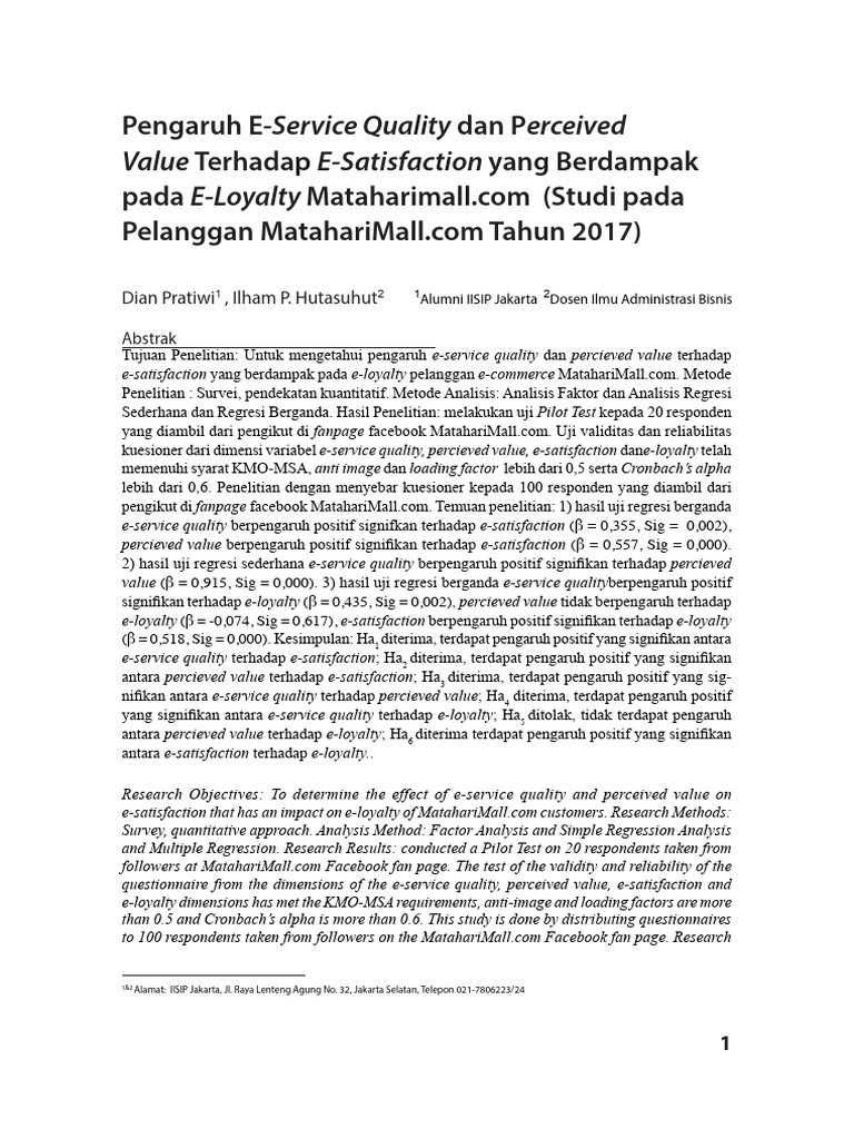 Pengaruh E Service Quality Dan Perceived | PDF | Karier & Perkembangan | Bisnis