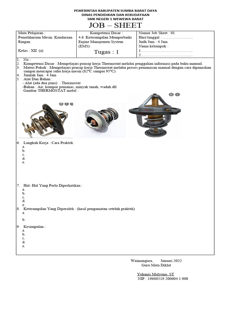 Job Sheet PMKR XII A EMS | PDF