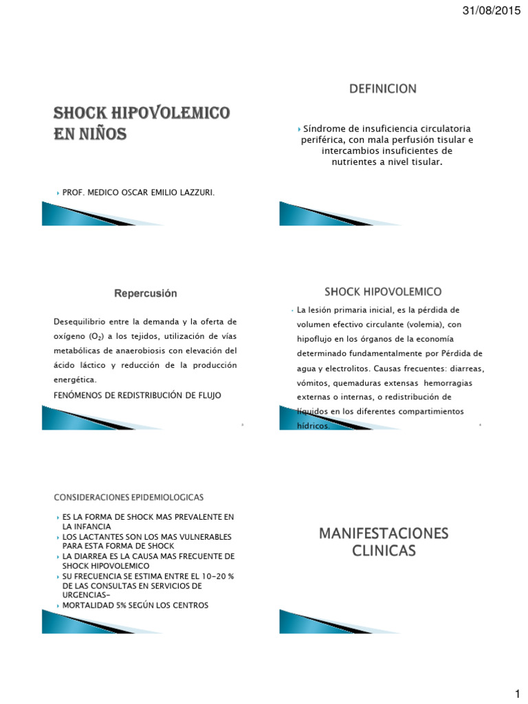 Clase 5 Shock Hipovolémico | PDF | Choque (circulatorio) | Medicina CLINICA