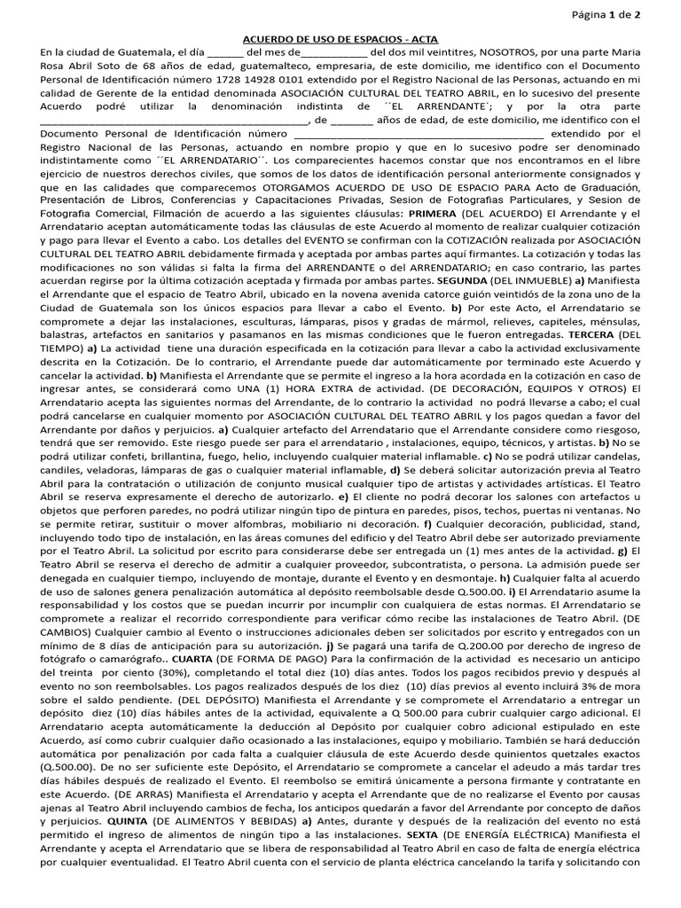 Acuerdo de Uso Espacio Acta M | PDF
