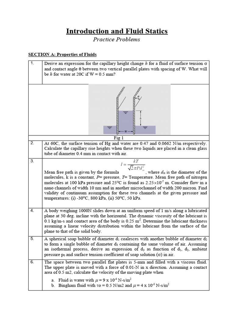 Problems - Introduction and Fluid Statics - 1 | PDF | Pressure | Liquids