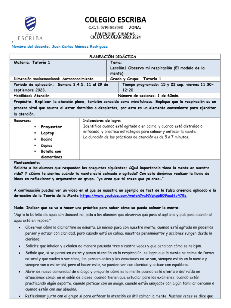 Secundaria Grados 1-2-3 Planeación Mensual 11 AL 29 Sep 2023 Tutoría ...