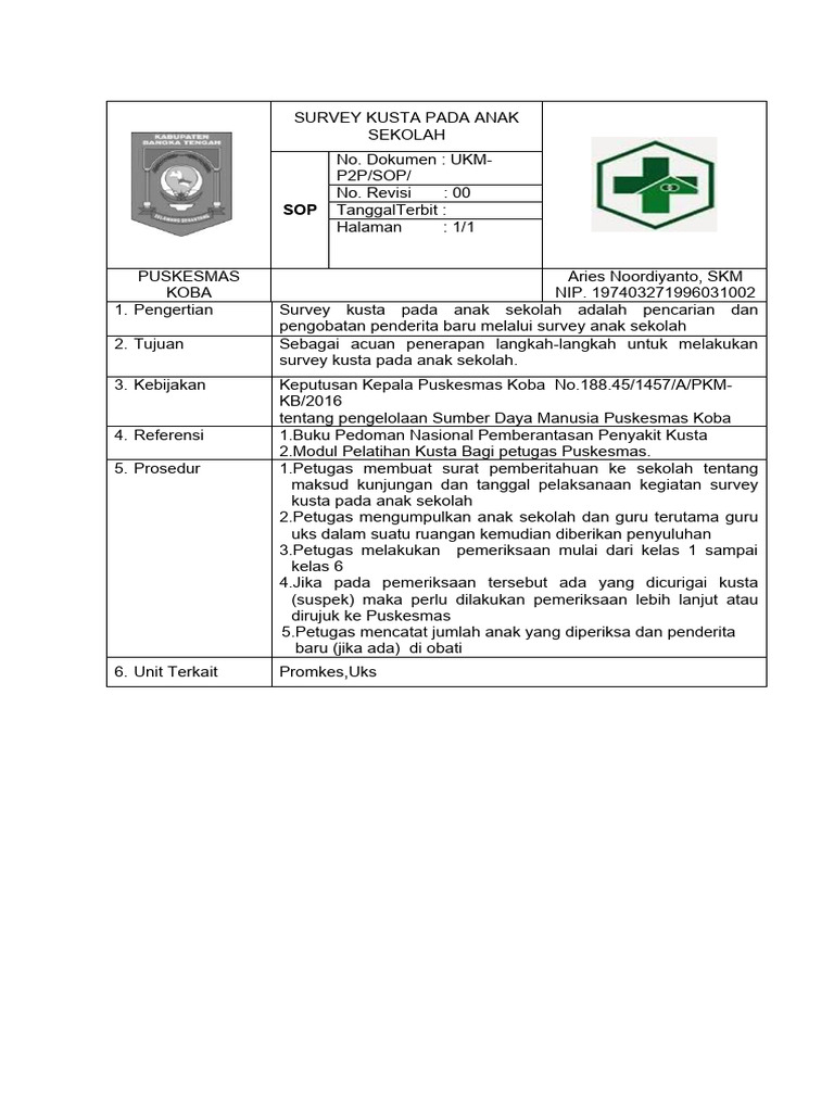 Sop Survey Kusta PD Anak Sekolah | PDF