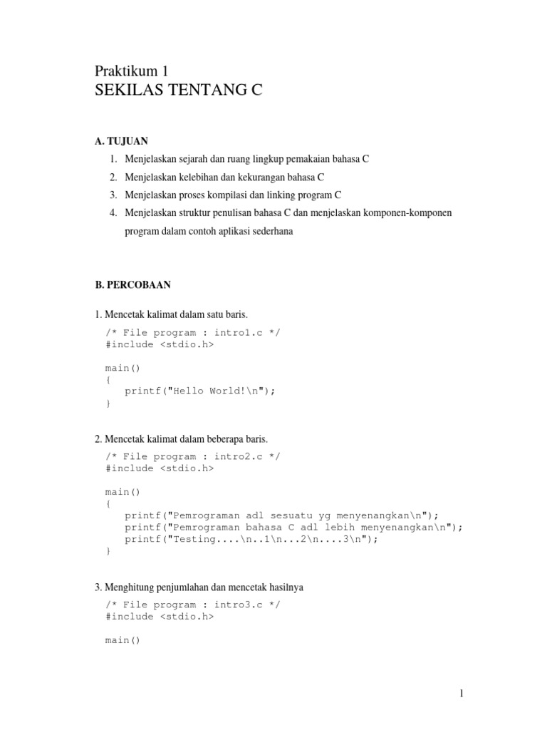 Prakt - 1 Sekilas Bahasa C | PDF