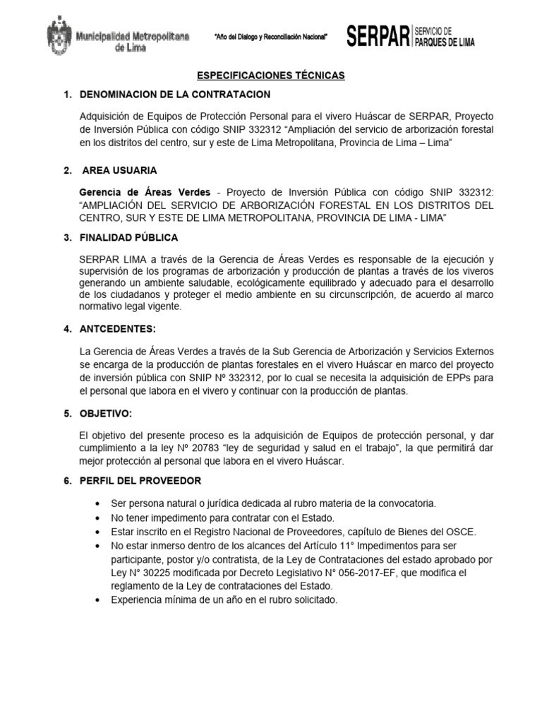 TDR Adquisición de Epp para Proyecto | PDF | Materiales | Química