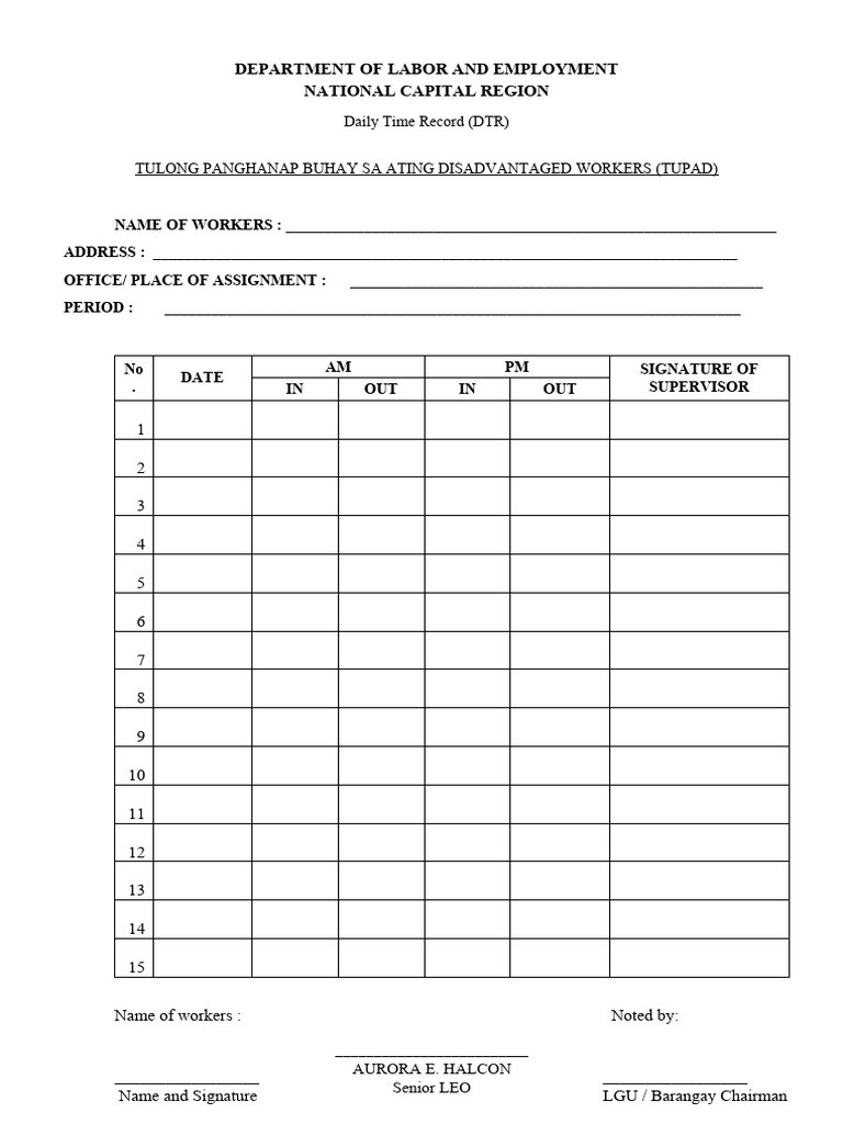 TUPAD Daily Time Record Template 2025 | PDF | Technology & Engineering