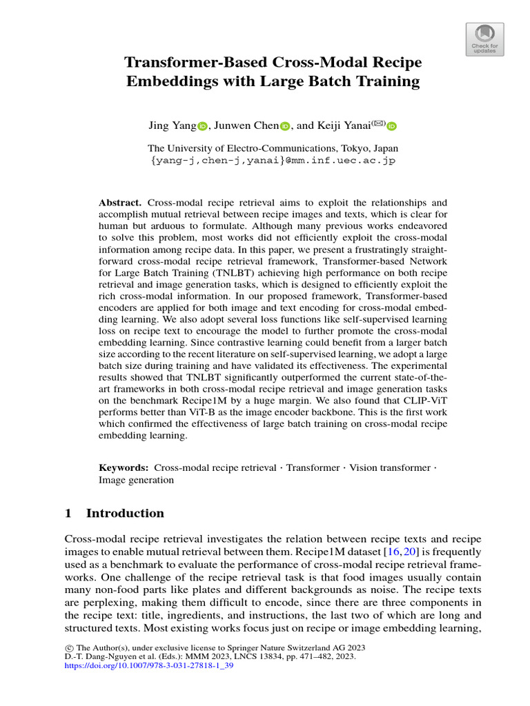 Transformer-Based Cross-Modal Recipe Embeddings With Large Batch Training | PDF | Accuracy And ...