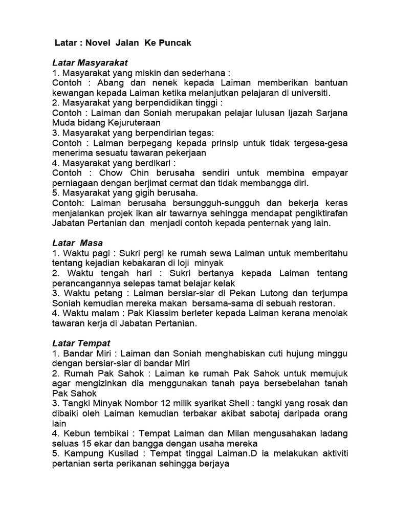 Latar Masyarakat dalam Novel Jalan Ke Puncak | PDF