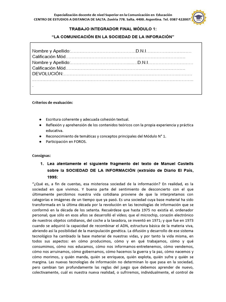 Trabajo Final Integrador Modulo 1 | PDF | Aprendizaje | Cognición