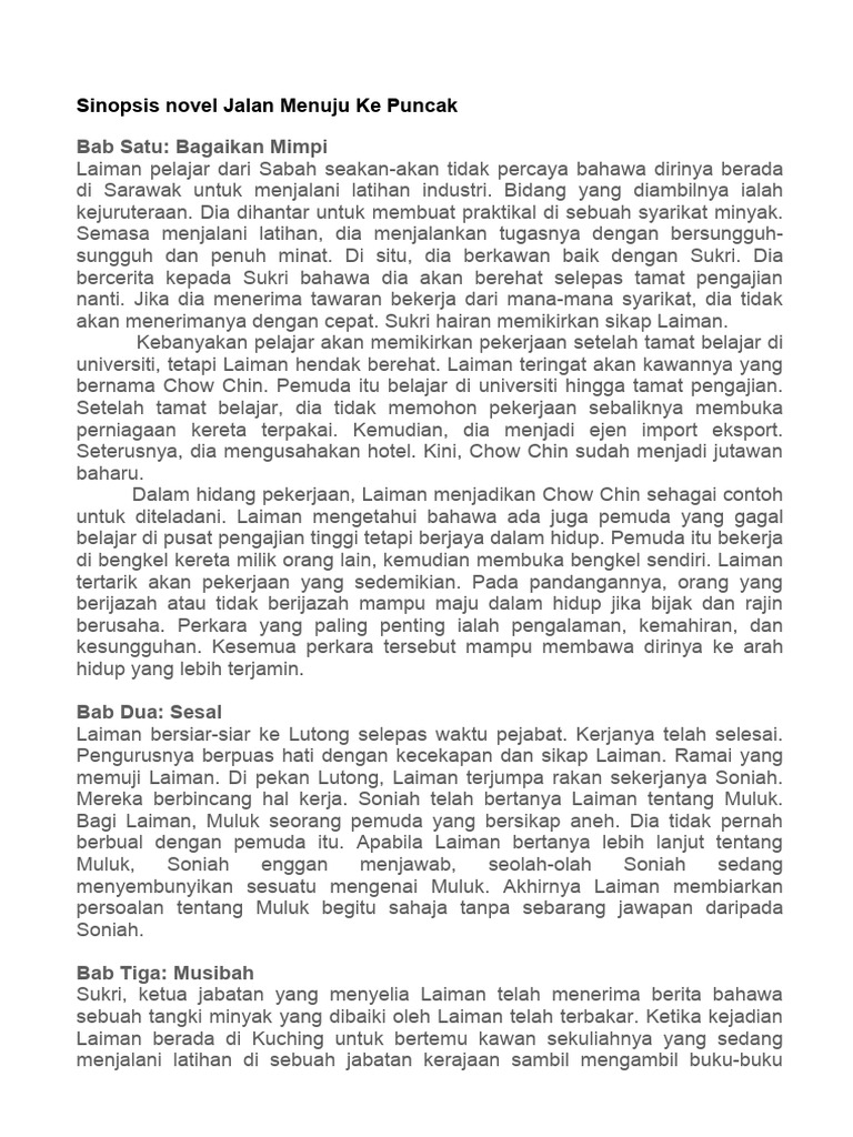 Sinopsis Novel Jalan Menuju Ke Puncak | PDF