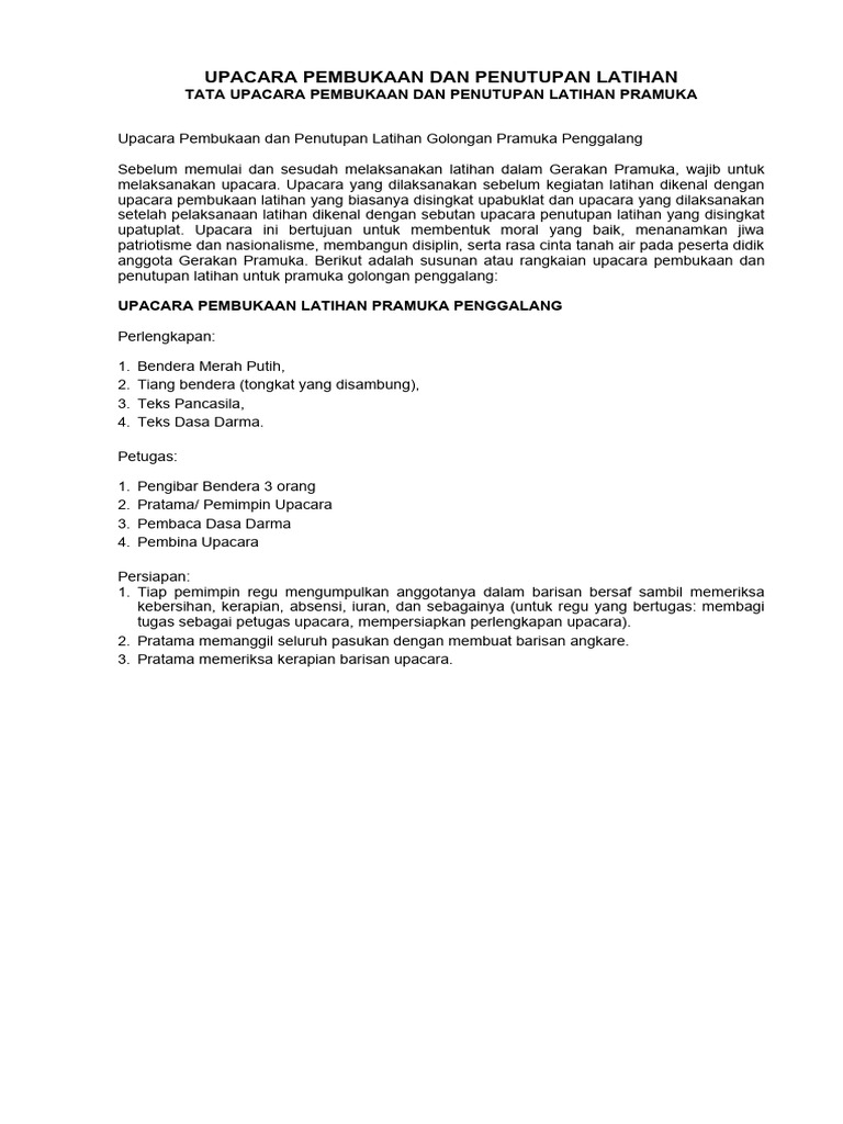 Upacara Pembukaan Dan Penutupan Latihan | PDF | Karier & Perkembangan