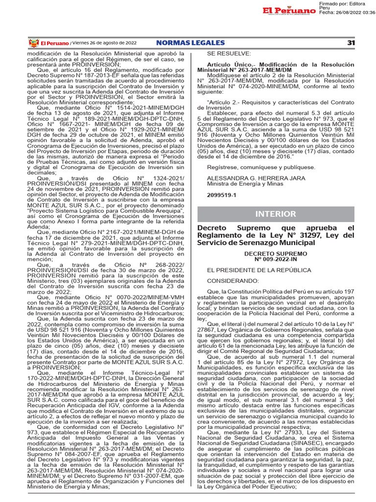 Decreto Supremo Que Aprueba El Reglamento de La Ley N 31297 Decreto Supremo N 009 2022 in ...