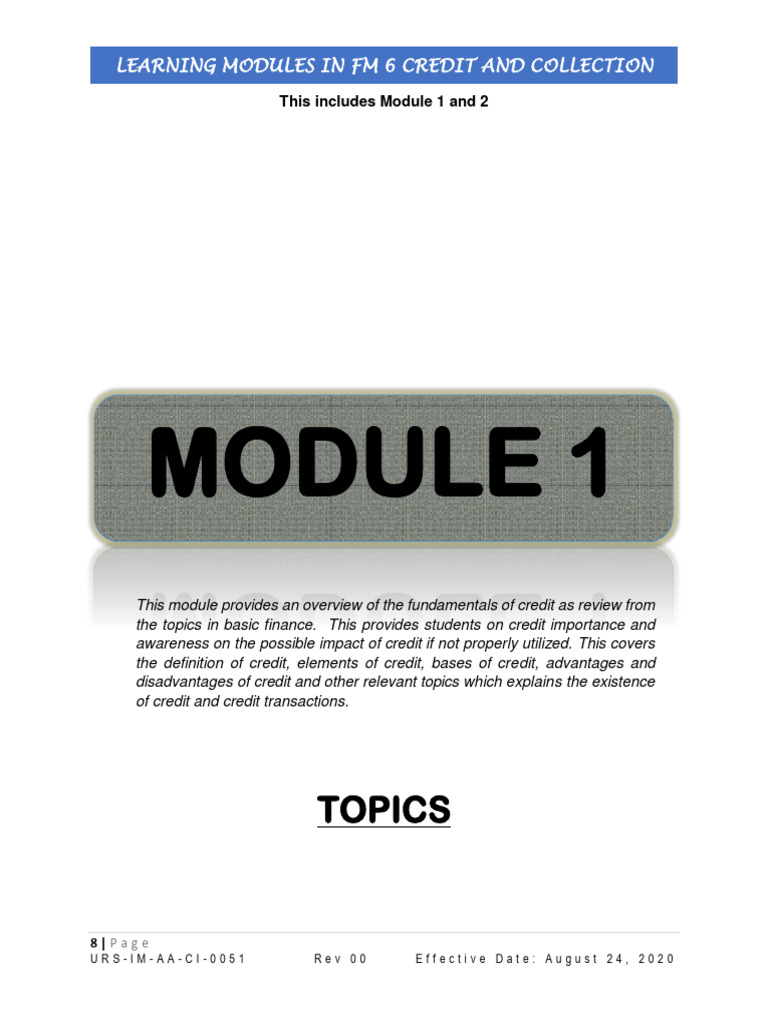 Credit and Collection Module1 | PDF | Debits And Credits | Finance ...