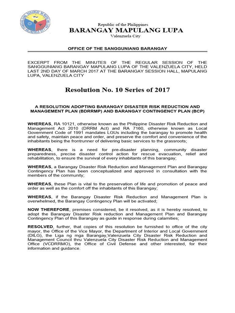 Reso For BDRRMP and BCP - 10 | PDF | Philippines | Securities