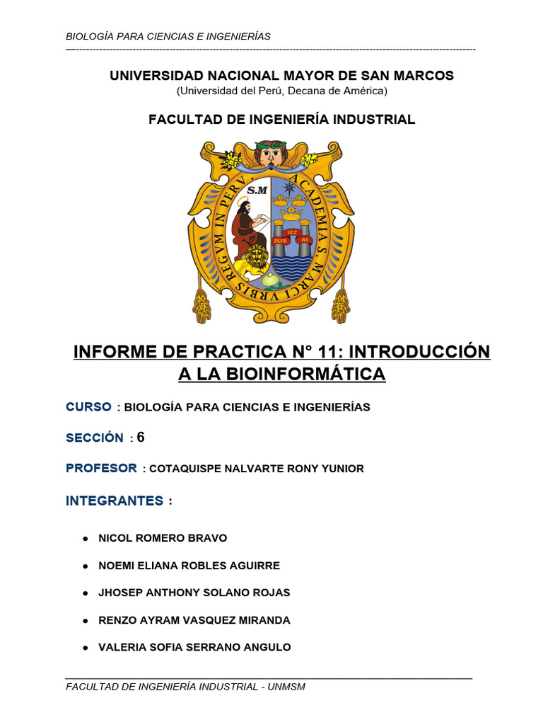 INFORME DE PRACTICA N° 11: INTRODUCCIÓN A LA BIOINFORMÁTICA | PDF | Centro Nacional de ...