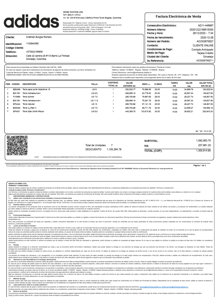 Factura Adidas Diciembre | PDF | Red mundial | Internet y web