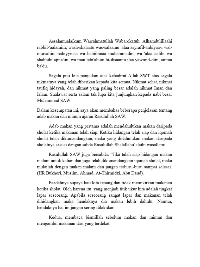 Kultum Tentang Adab Makan Dan Minum | PDF